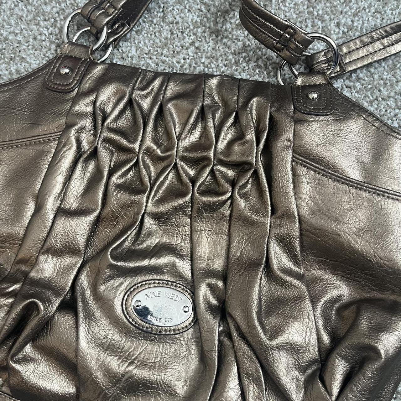 Y2K golden brown metallic shiny faux leather... | Depop