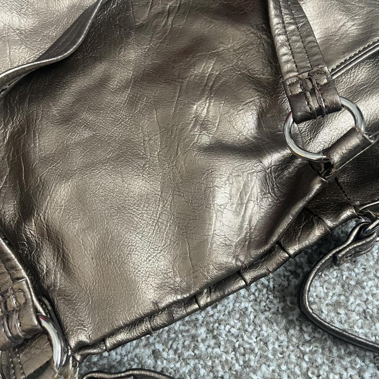 Y2K golden brown metallic shiny faux leather... | Depop