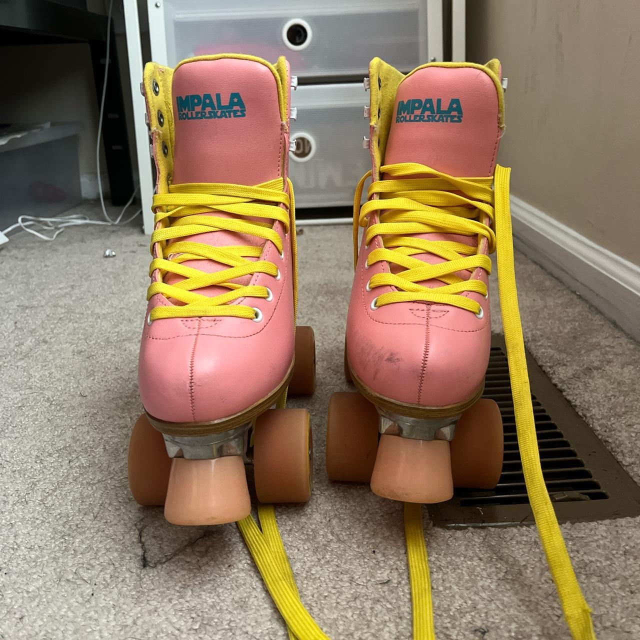 Pink Impala Roller Skates lightly used pink and... - Depop