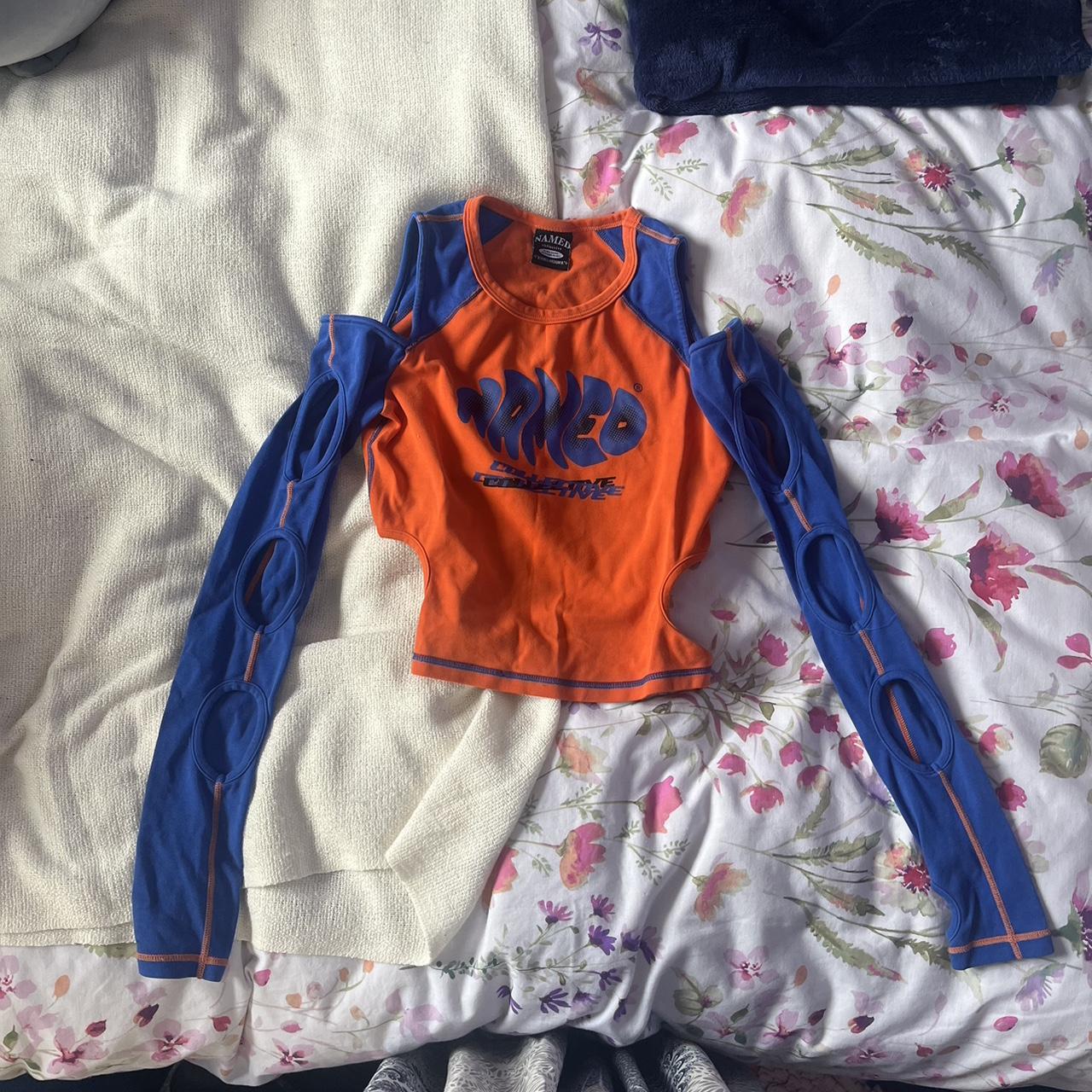 Orange and blue named collective top perfect for... - Depop