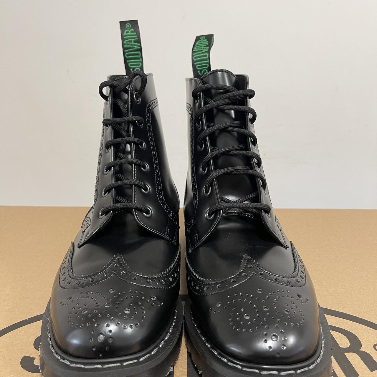 NPS SOLOVAIR Black Vegan Hi-Shine 6 Eye Brogue Derby... - Depop