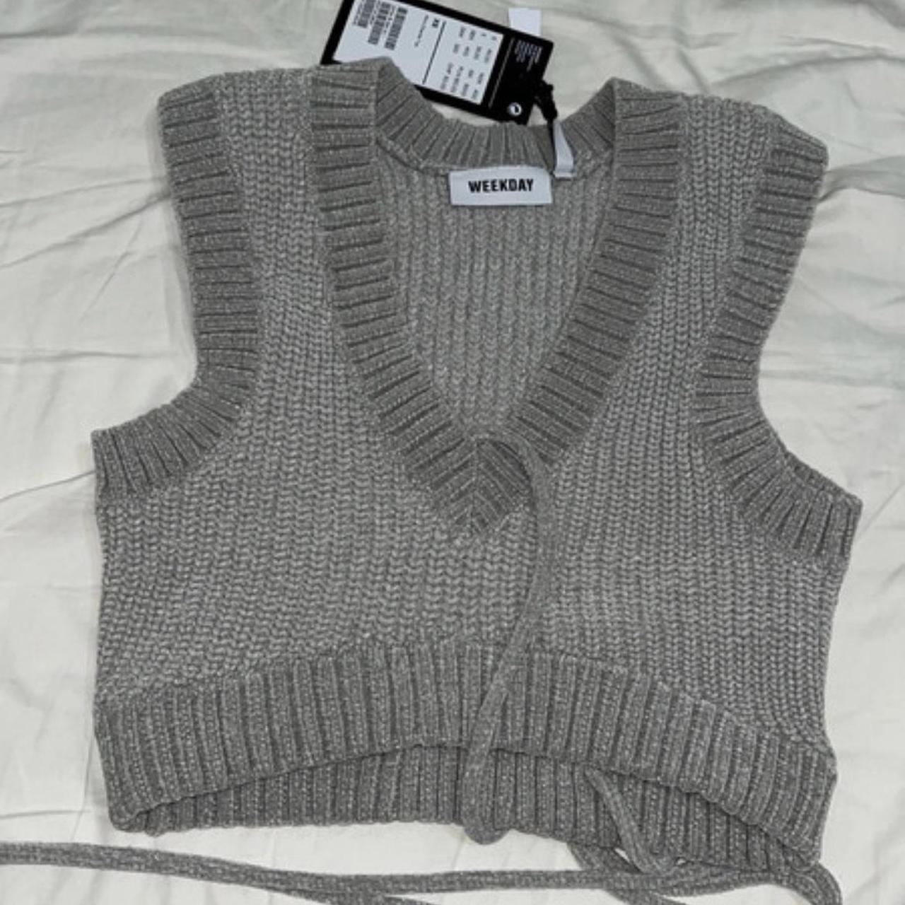 Weekday grey cropped sweater vest New with... - Depop
