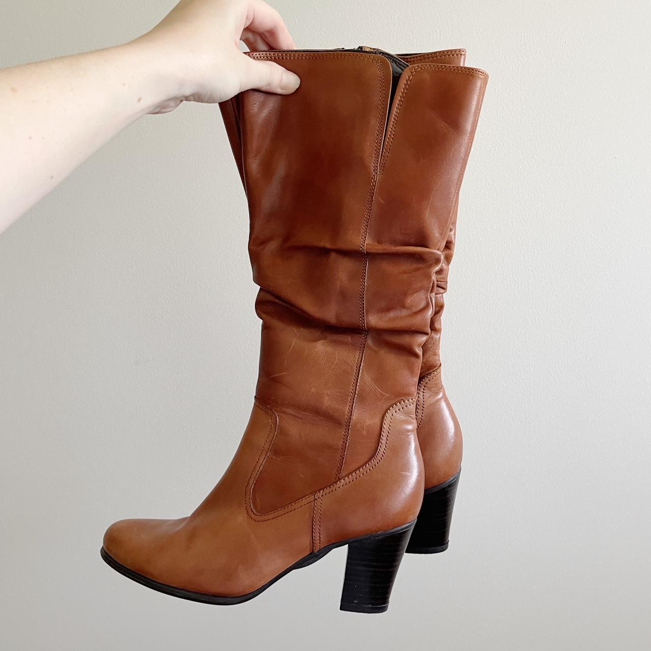 Slouchy tan brown leather boots by Sandler in size... - Depop