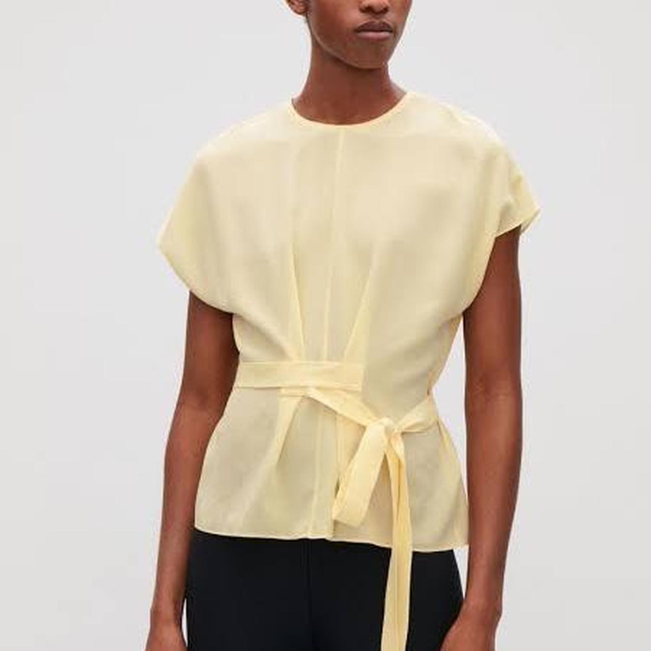 COS butter yellow silk tie-back top. Marked size 40... - Depop