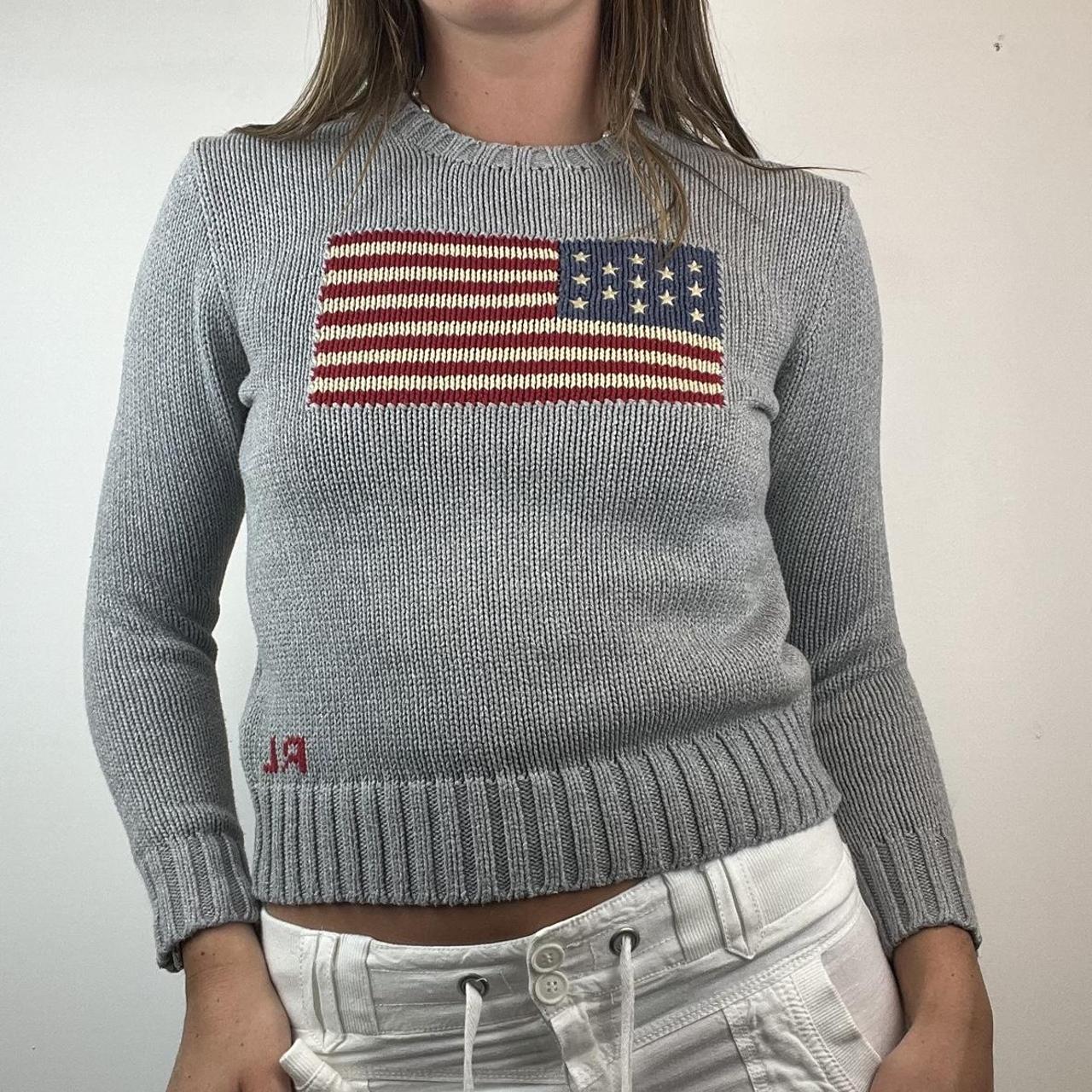 Ralph Lauren cable knit jumper with American flag... - Depop
