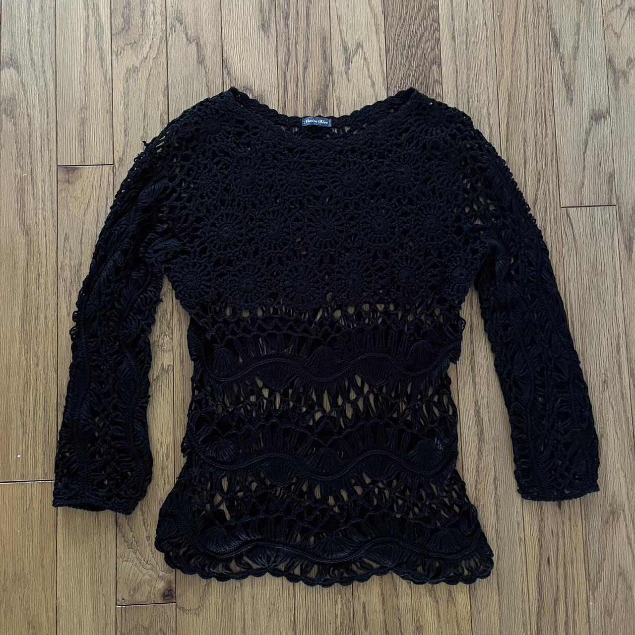 wool yarn see through long sleeve top -can fit size... - Depop