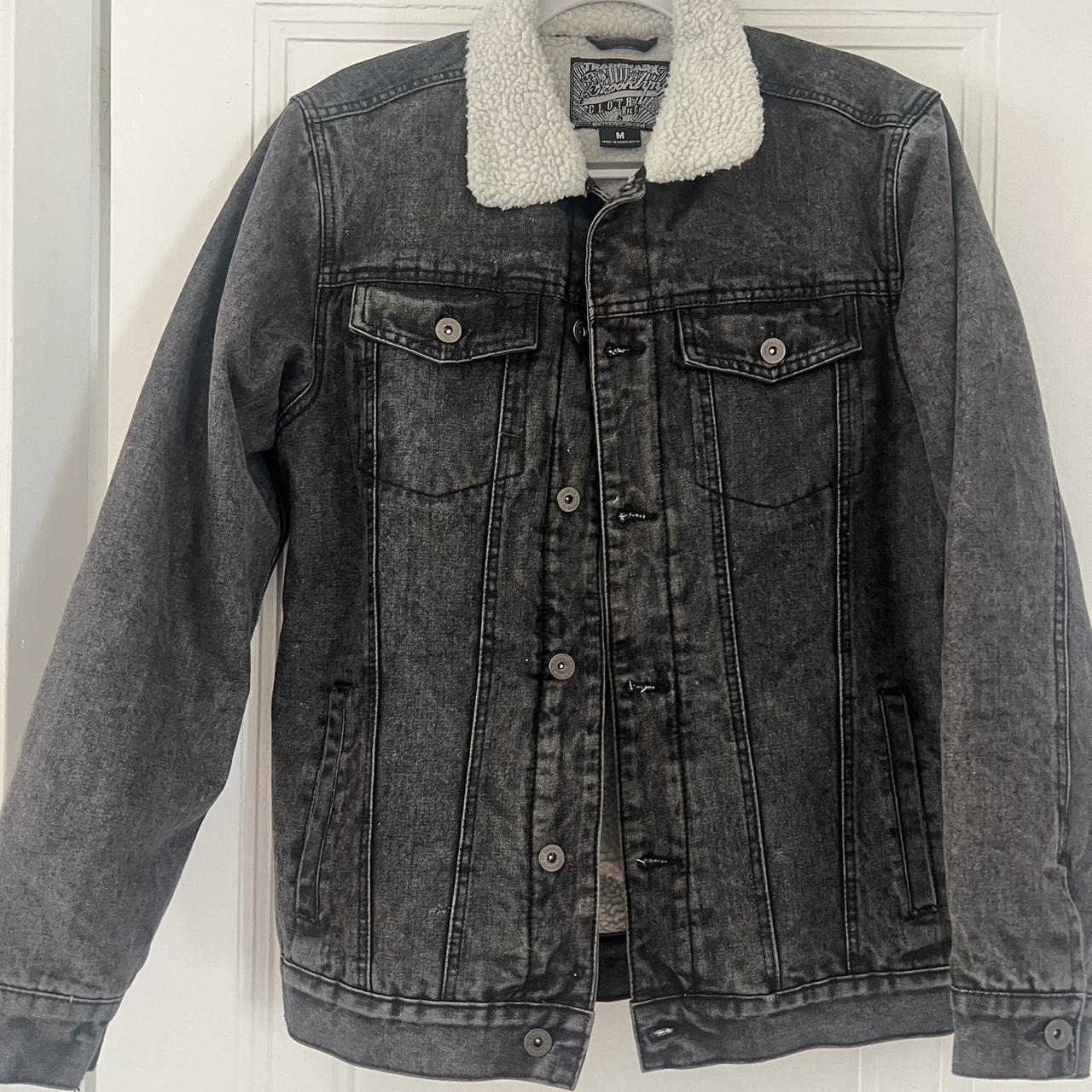 Black wash denim jacket with white sherpa. ... - Depop