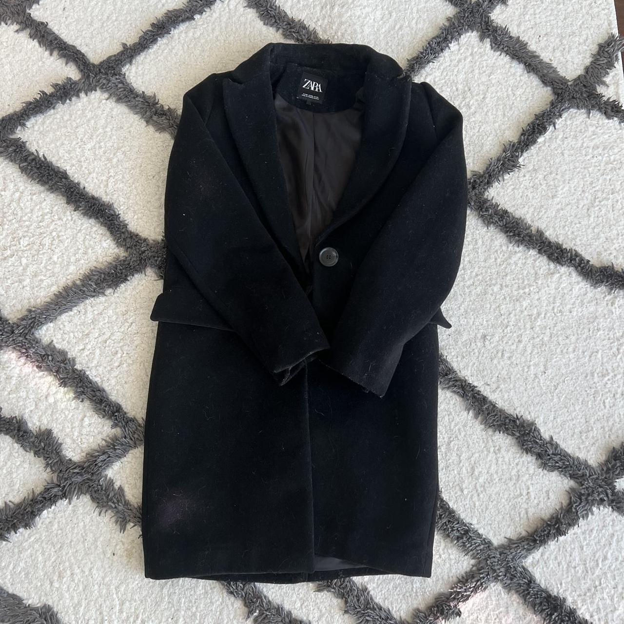 Black ZARA wool blend coat Size XS - Depop