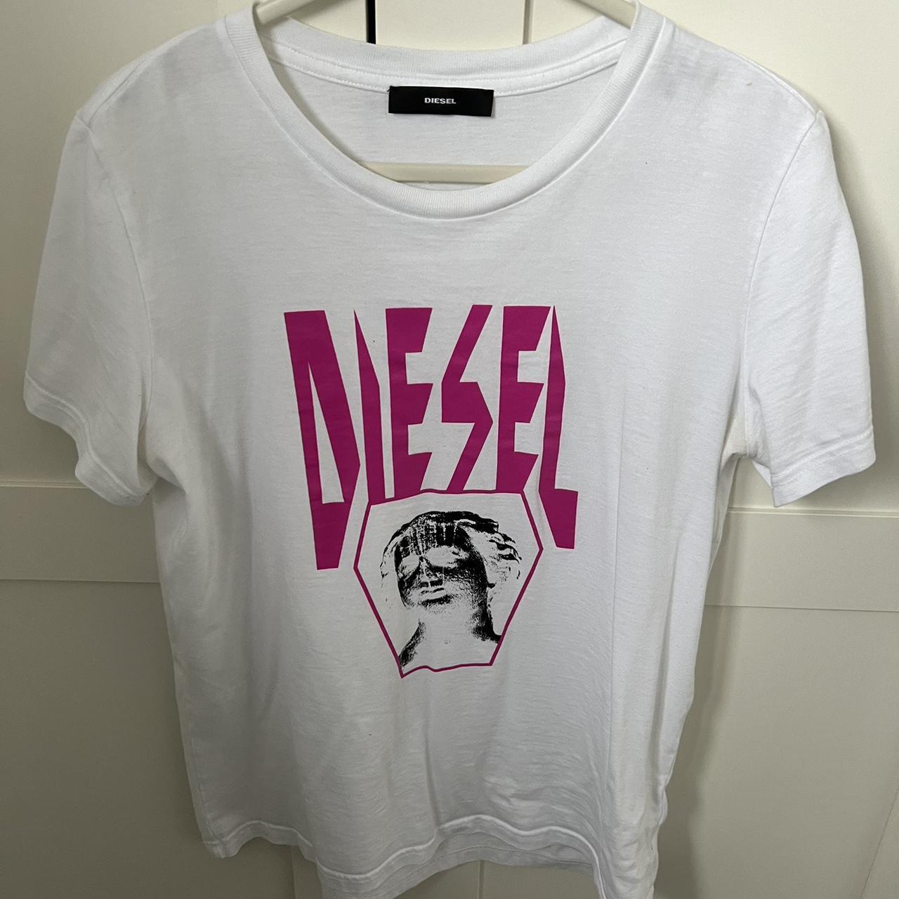 Women’s Diesel Tshirt White / pink Size 12 - Depop