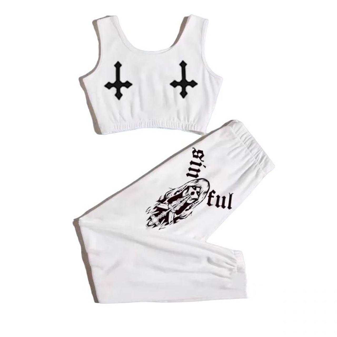 Women's Black and White Joggers-tracksuits | Depop