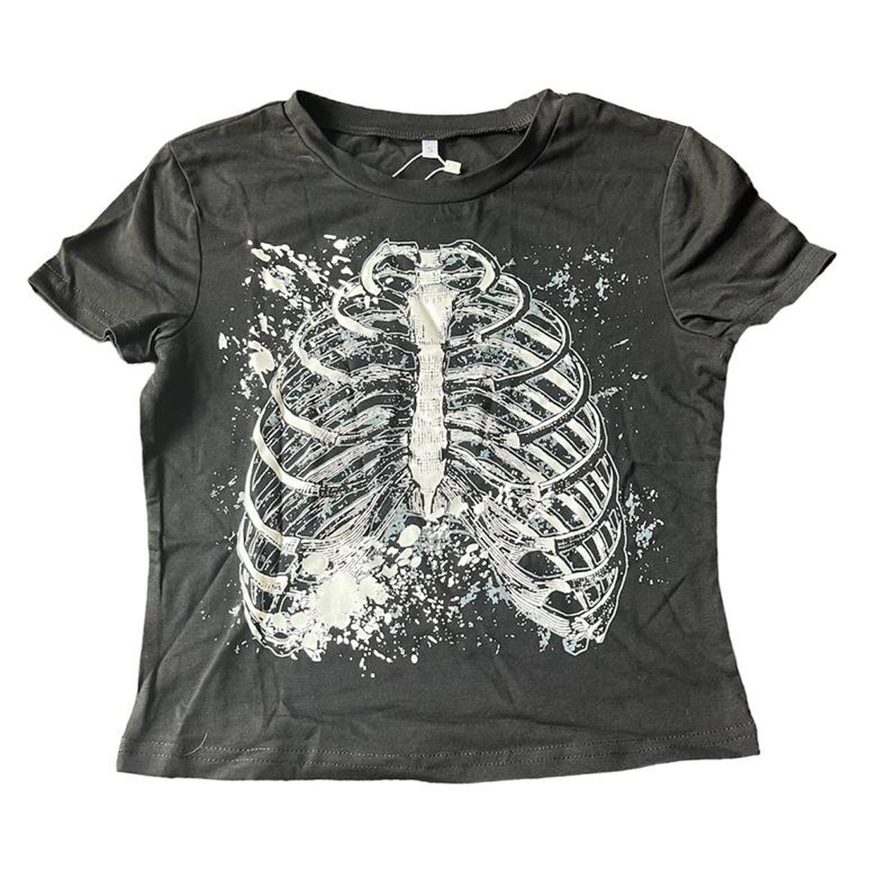 Black grunge rib cage crop top Short sleeves and... - Depop