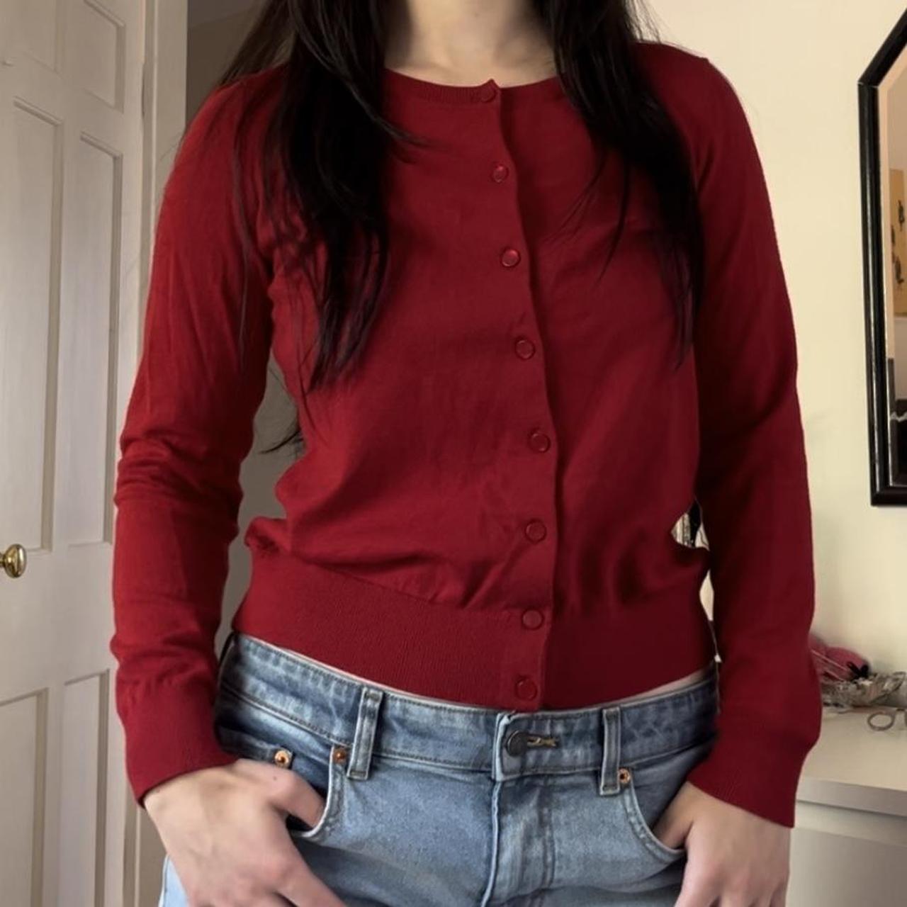red cardigan button up sweater. perfect for fall... - Depop