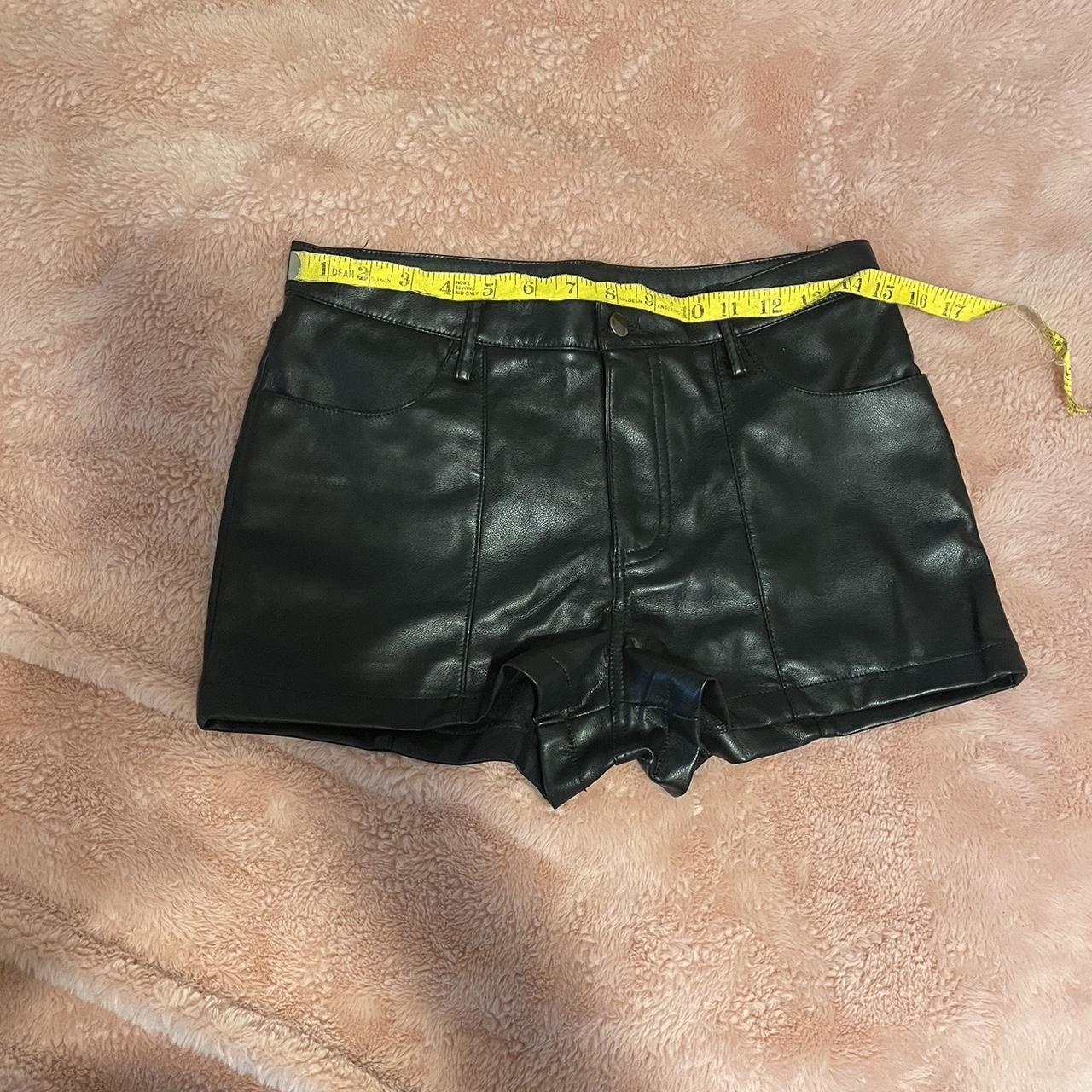 urban outfitters black pleather high waisted shorts - Depop