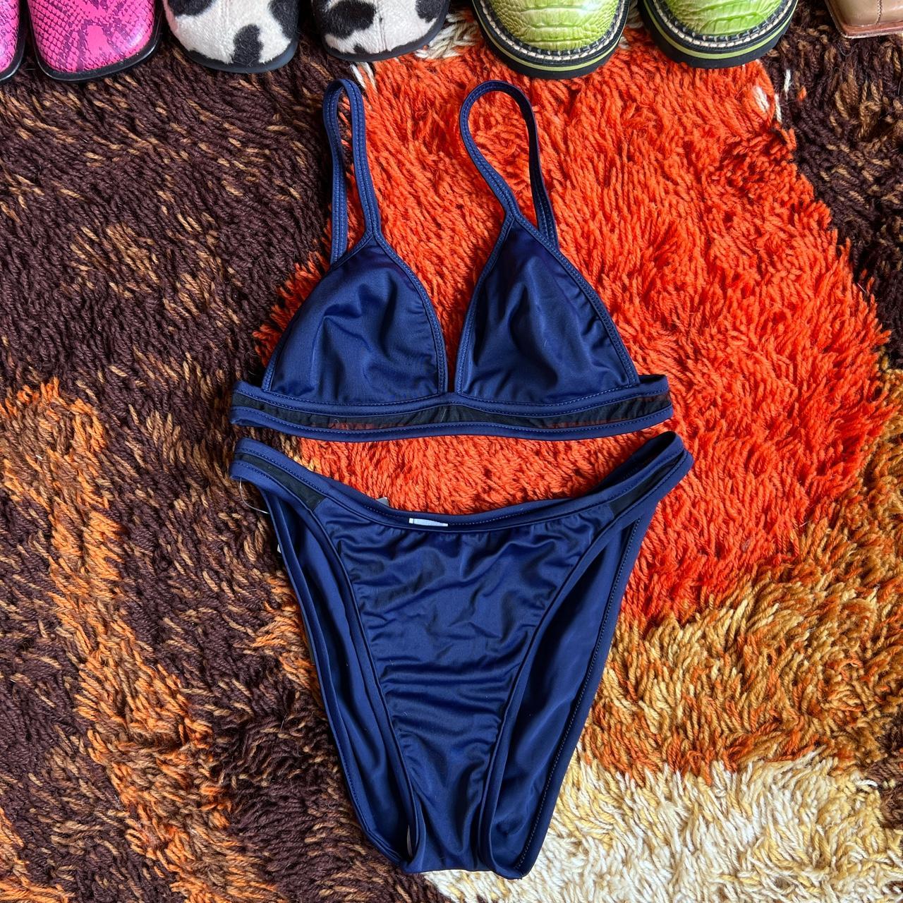 Vintage deadstock super dark blue high cut bikini... - Depop