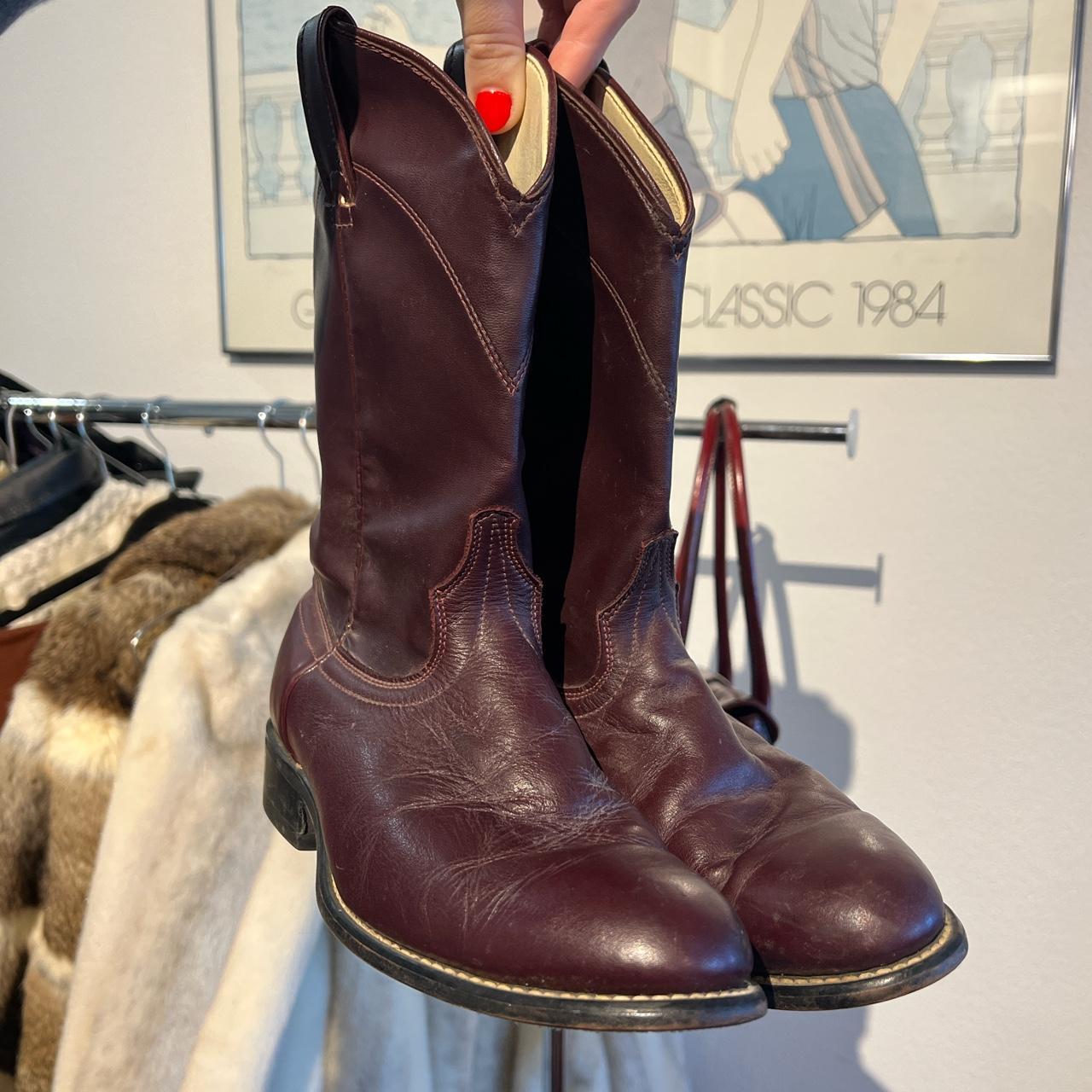 Vintage Laredo burgundy leather roper cowboy boots.... - Depop