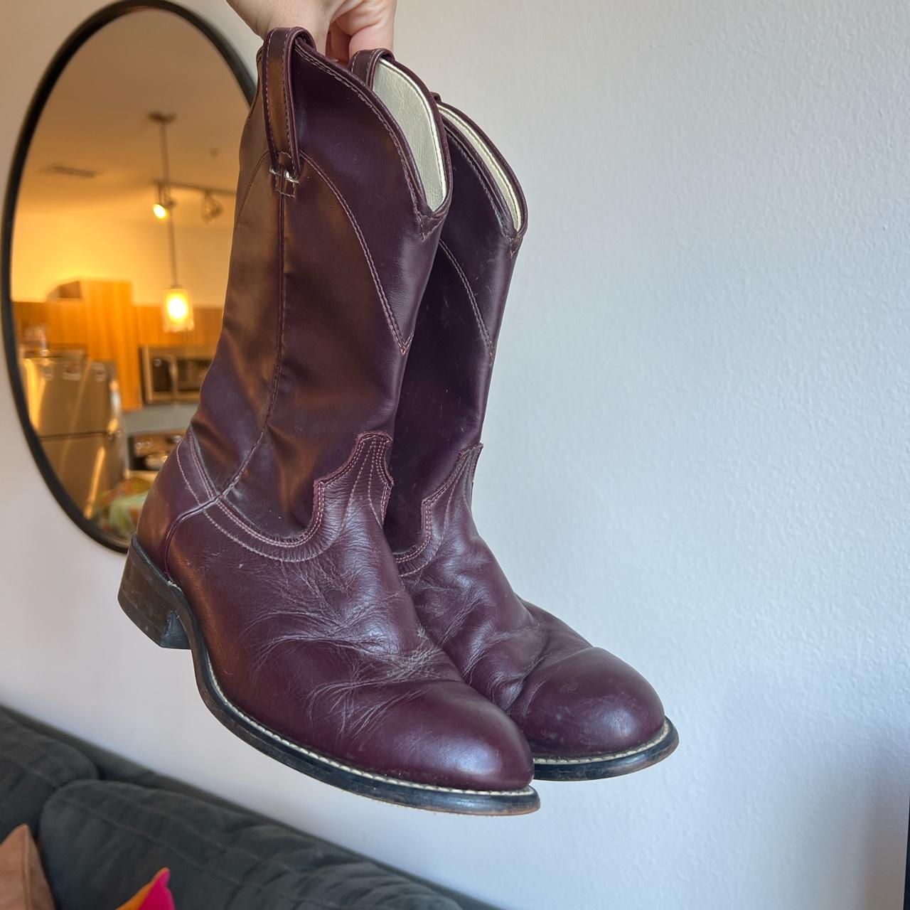 Vintage Laredo burgundy leather roper cowboy boots.... - Depop
