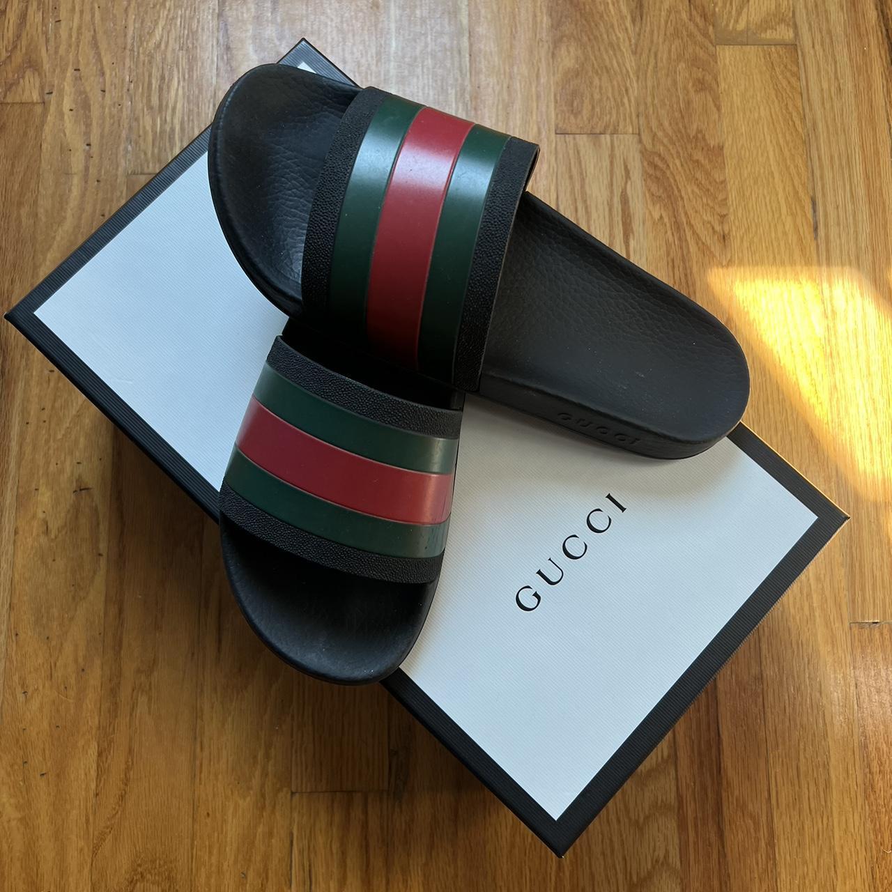Authentic gucci slides worn, condition shown in... - Depop