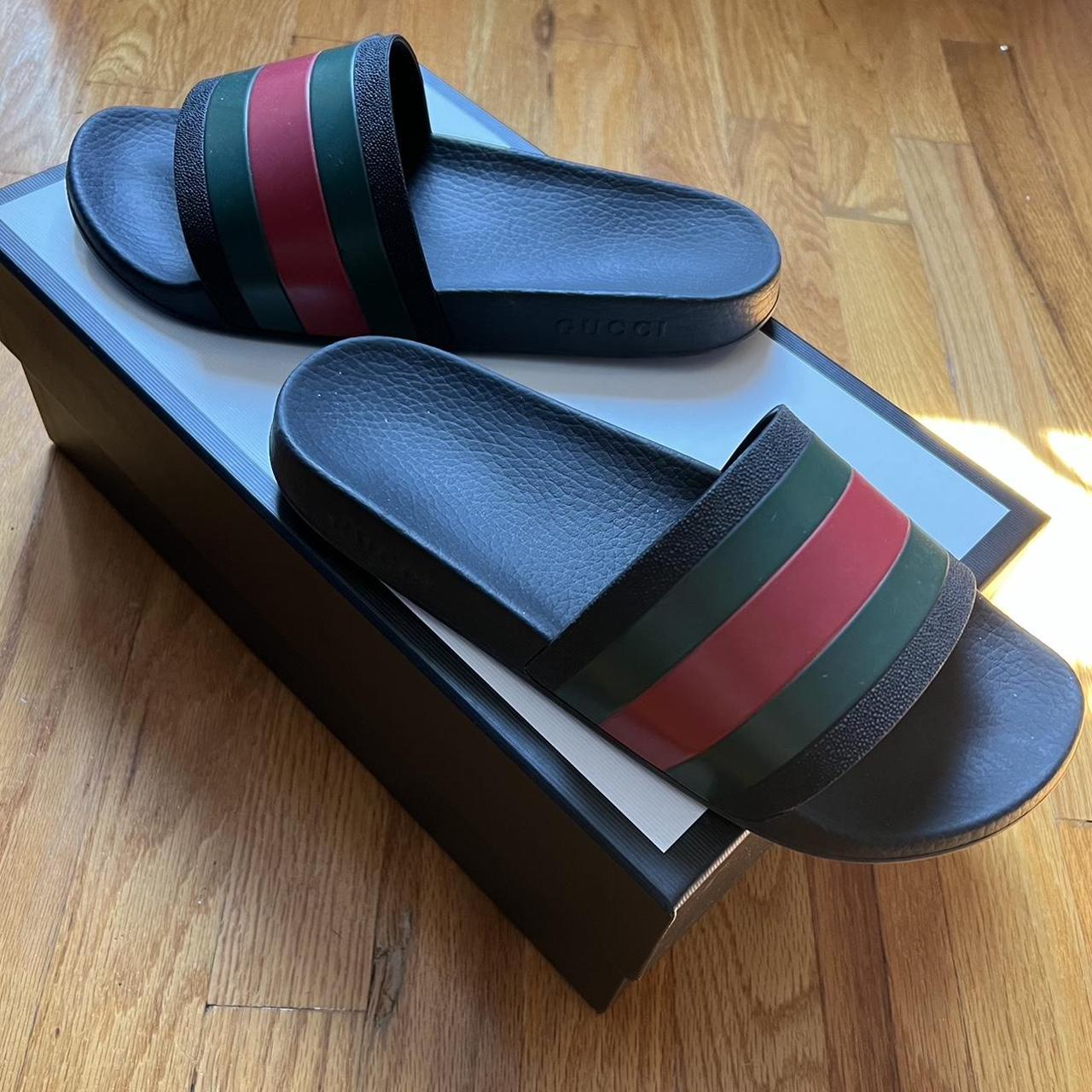 Authentic gucci slides worn, condition shown in... - Depop
