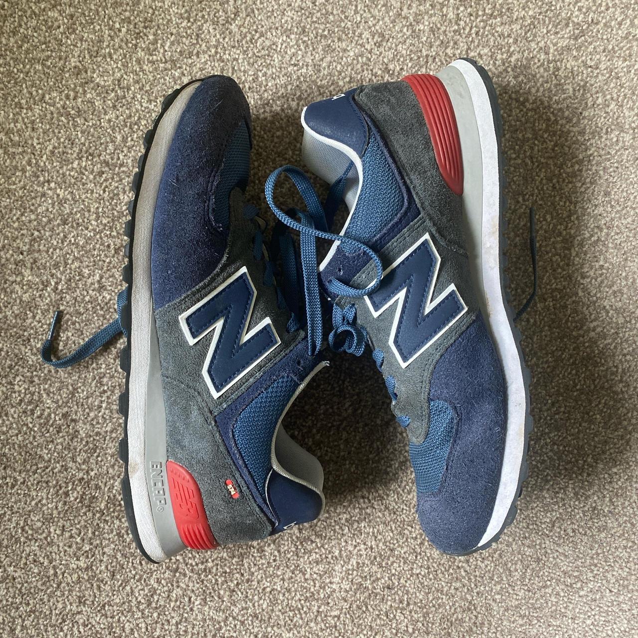 New Balance navy and grey trainers Size 9.5 In an... - Depop