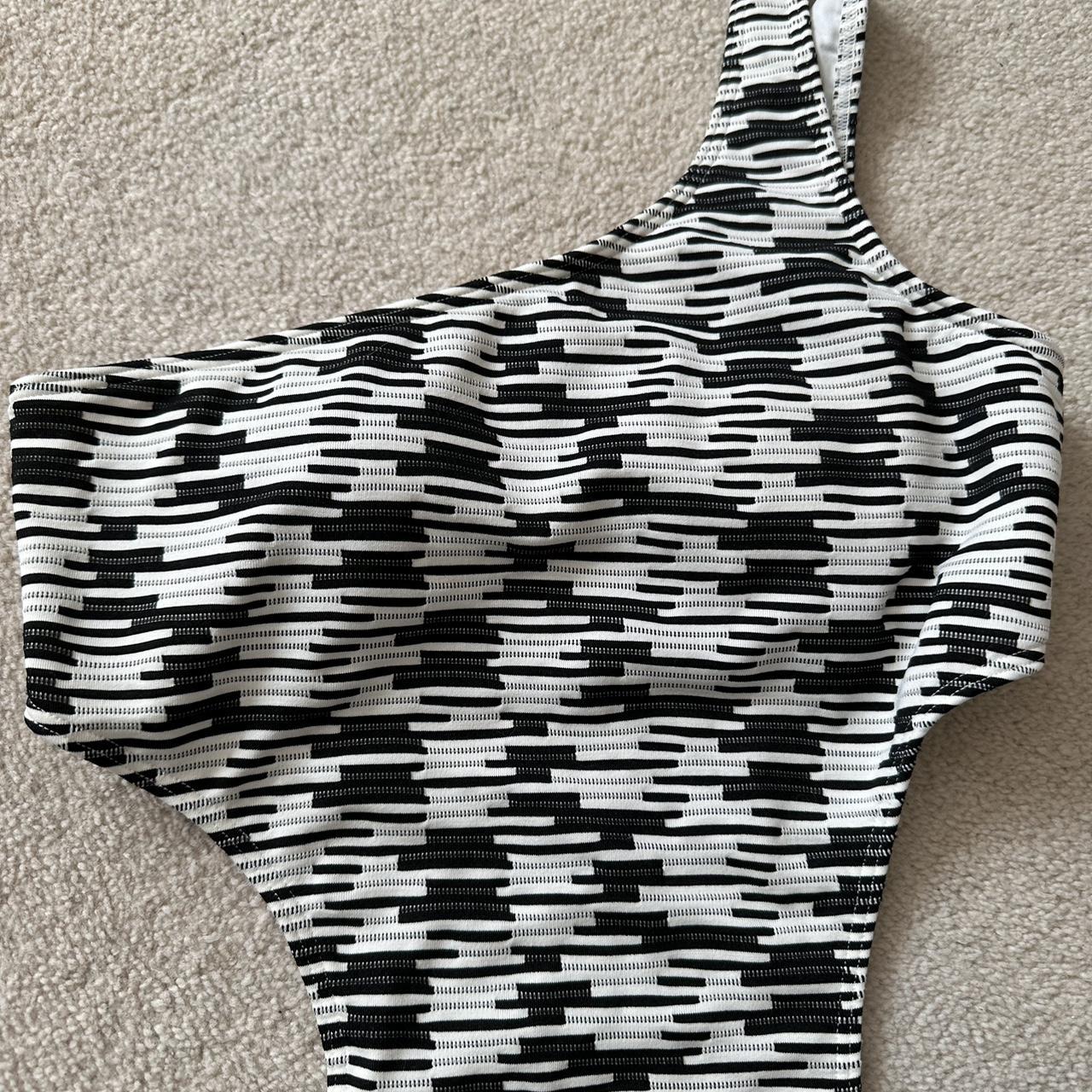 Black and white monochrome swimming costume, by... - Depop