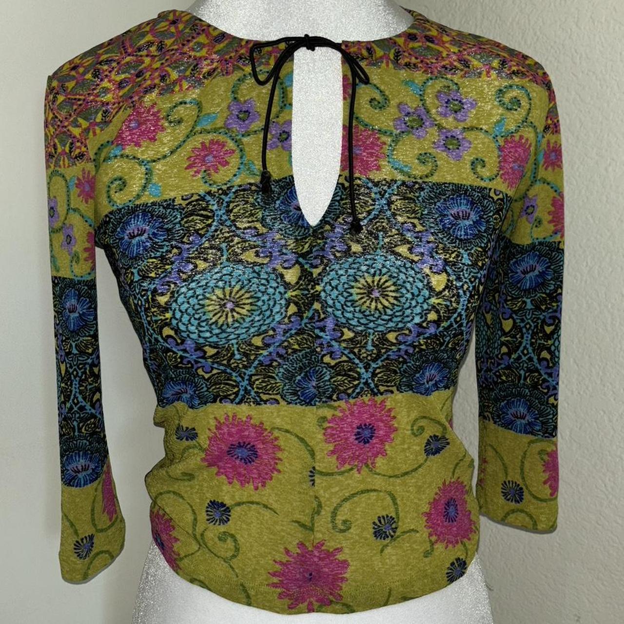 Mesh colorful top. Size small with high stretch.... - Depop