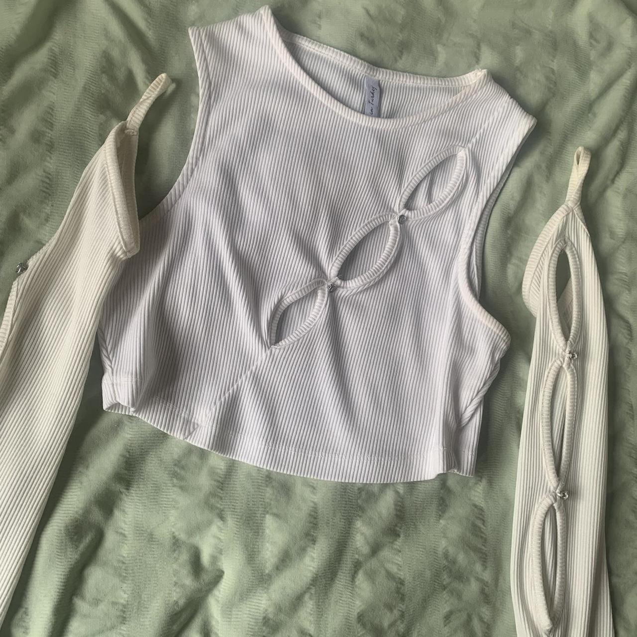 Asos white crop tank top with cut outs and matching... - Depop