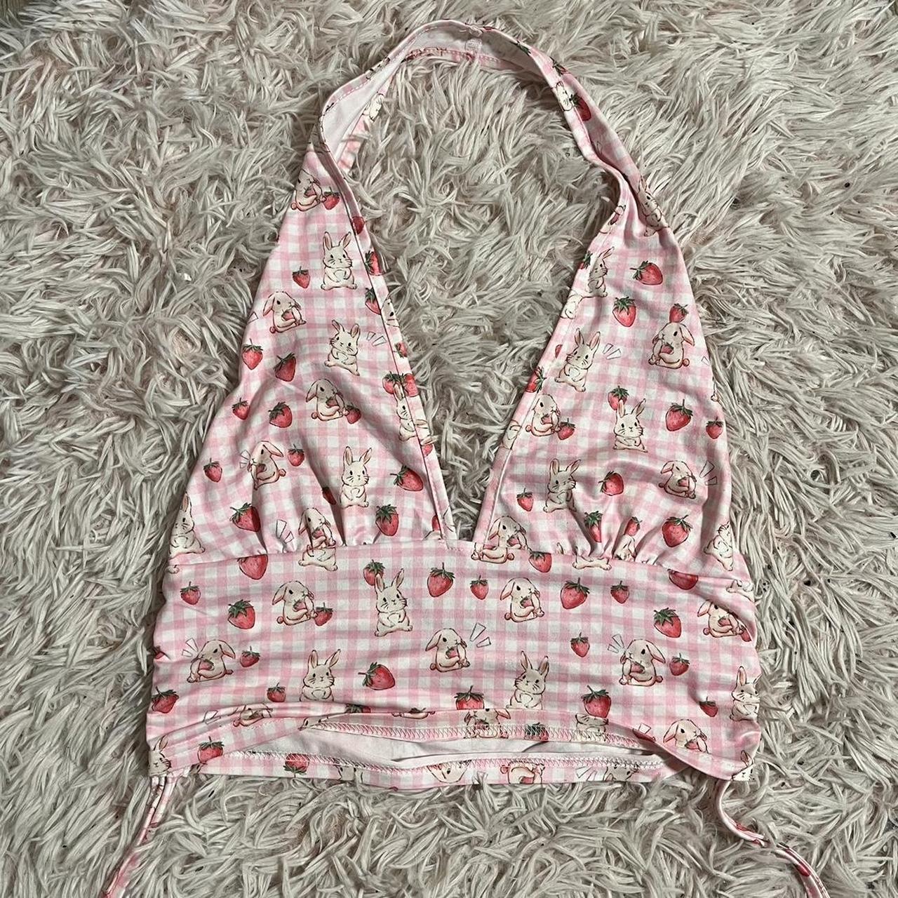 Kawaii strawberry top 🎀🍓🐰 Best for size S/M... - Depop