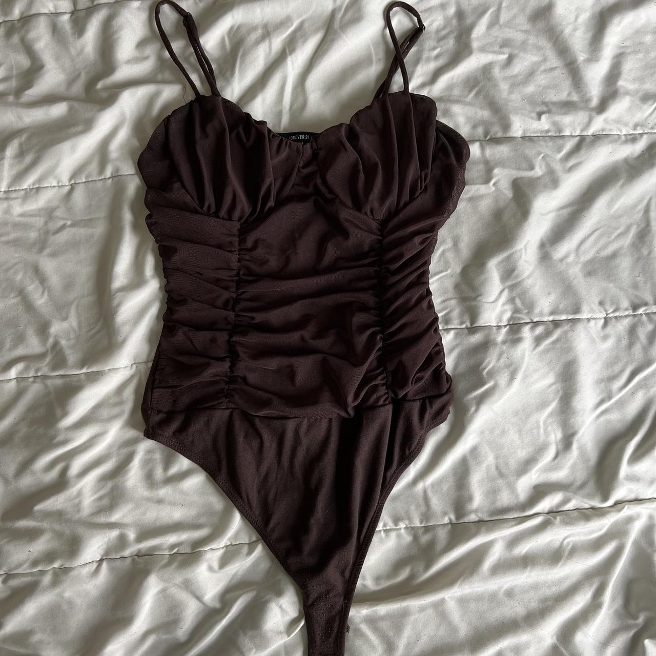 Brown ruched bodysuit. Super flattering. Adjustable... - Depop