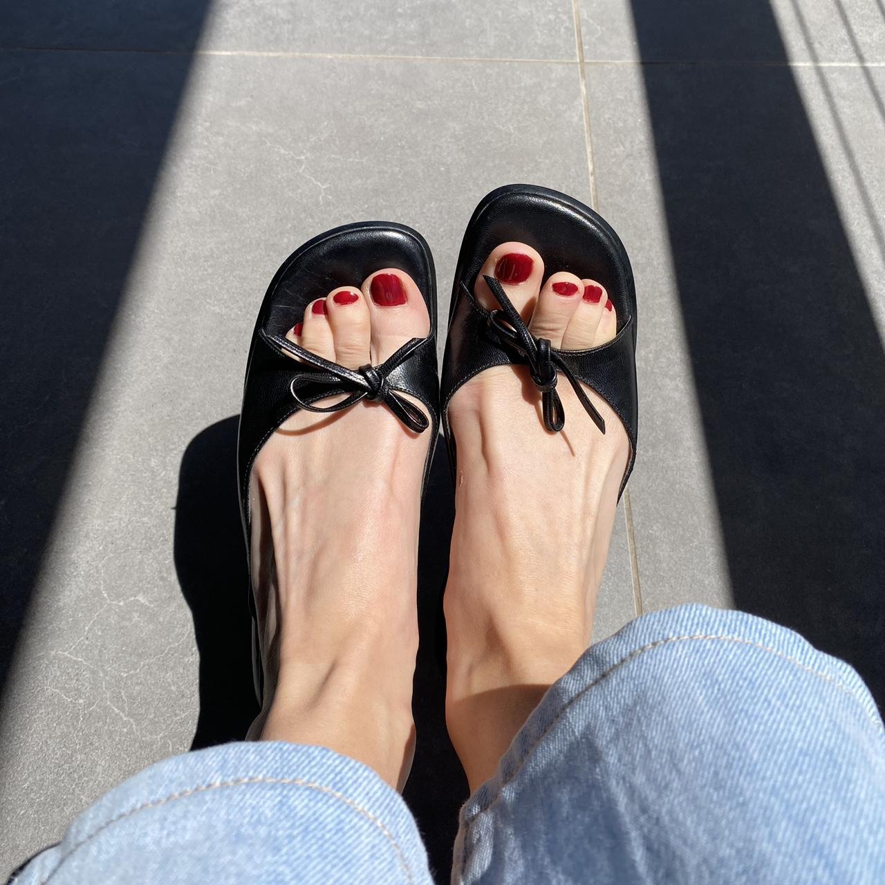 Top end leather slides Ballet style with open toe... - Depop