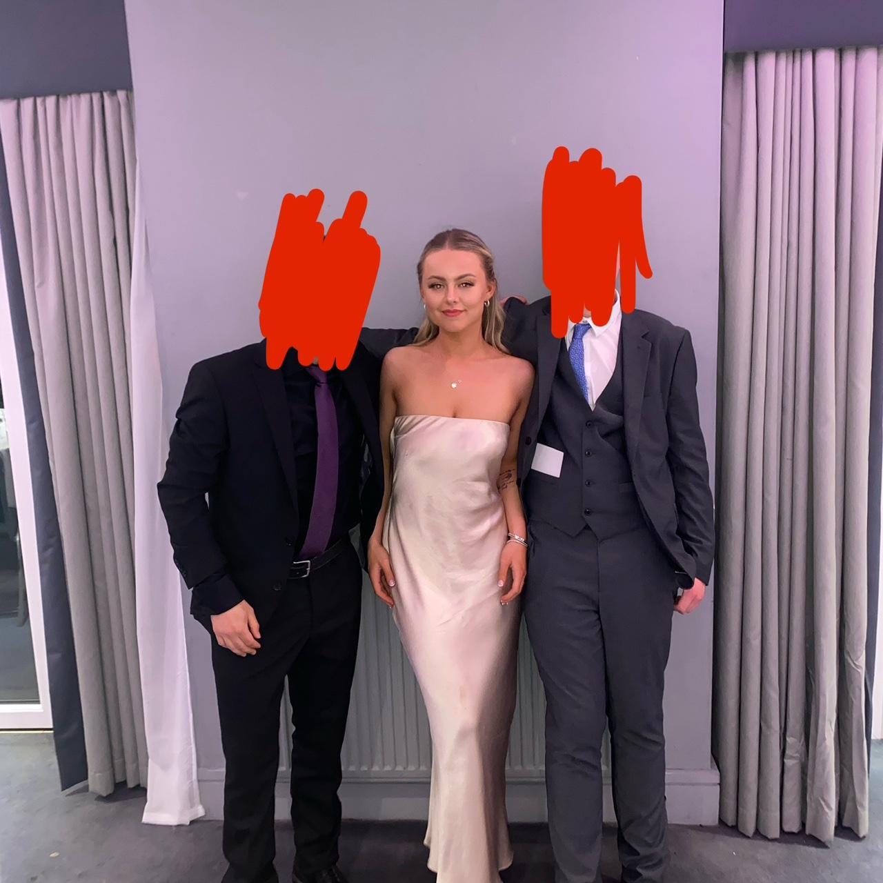 Bec & Bridge Women's Cream and Gold Dress | Depop