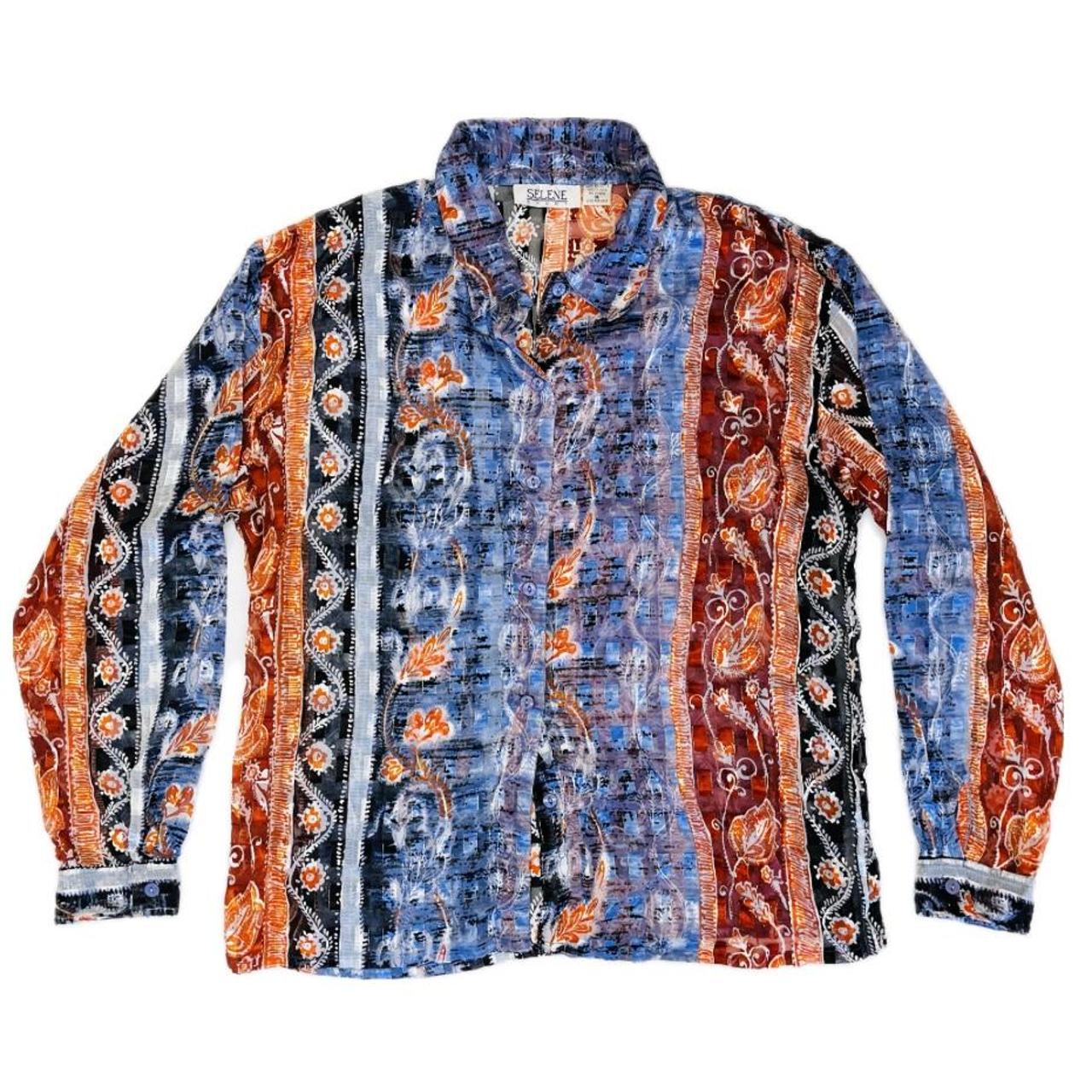 Vintage Translucent Button Up 🎽 Amazing artwork... - Depop