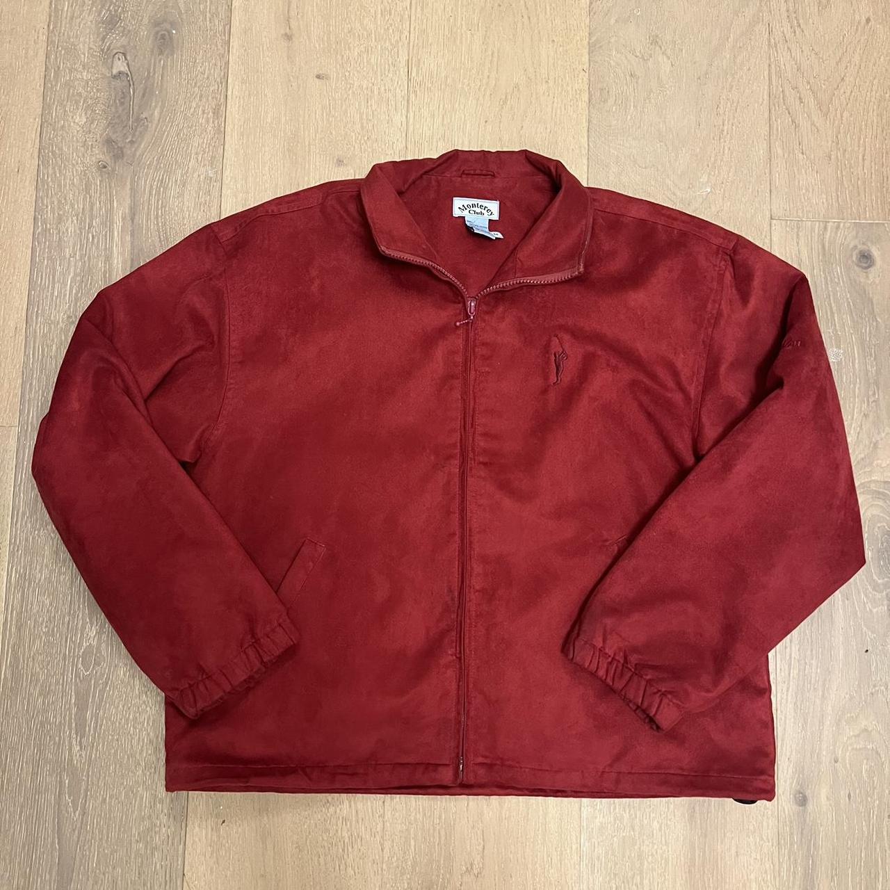 Red suede zip up jacket Size M Brand is Monterey... - Depop