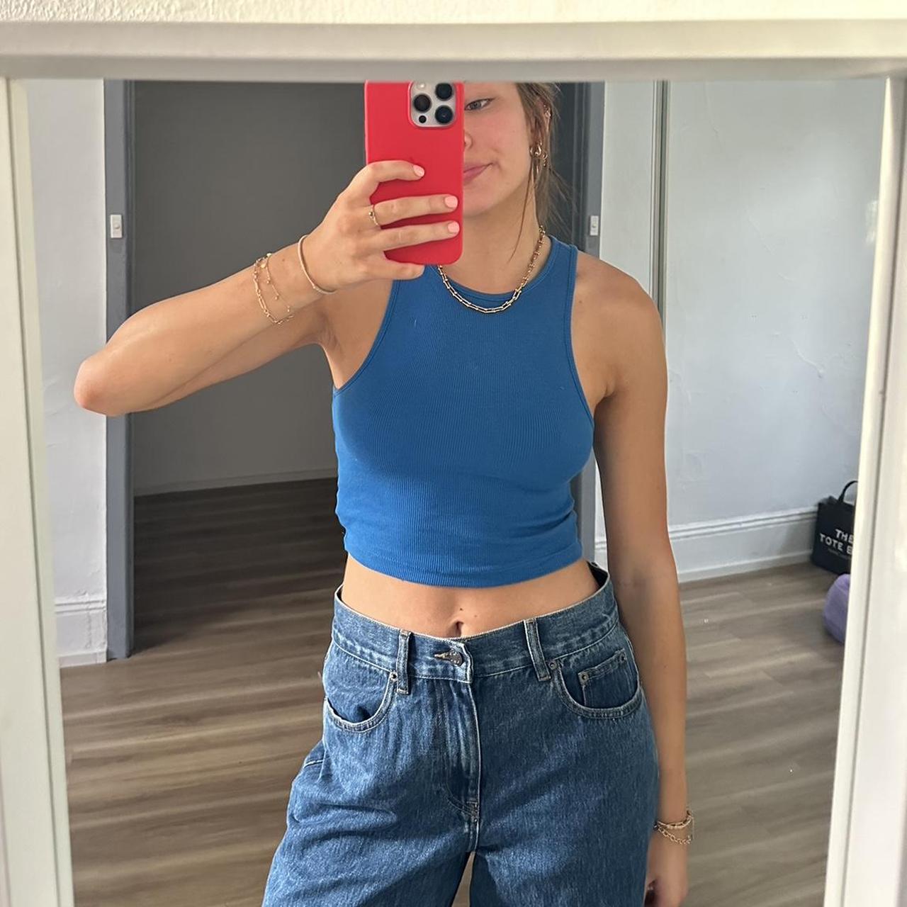 GLASSONS BLUE RIBBED CROPPED SINGLET PERFECT... - Depop