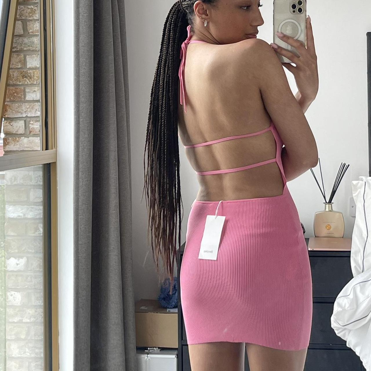 Bershka pink halter neck bodycon dress backless work... - Depop