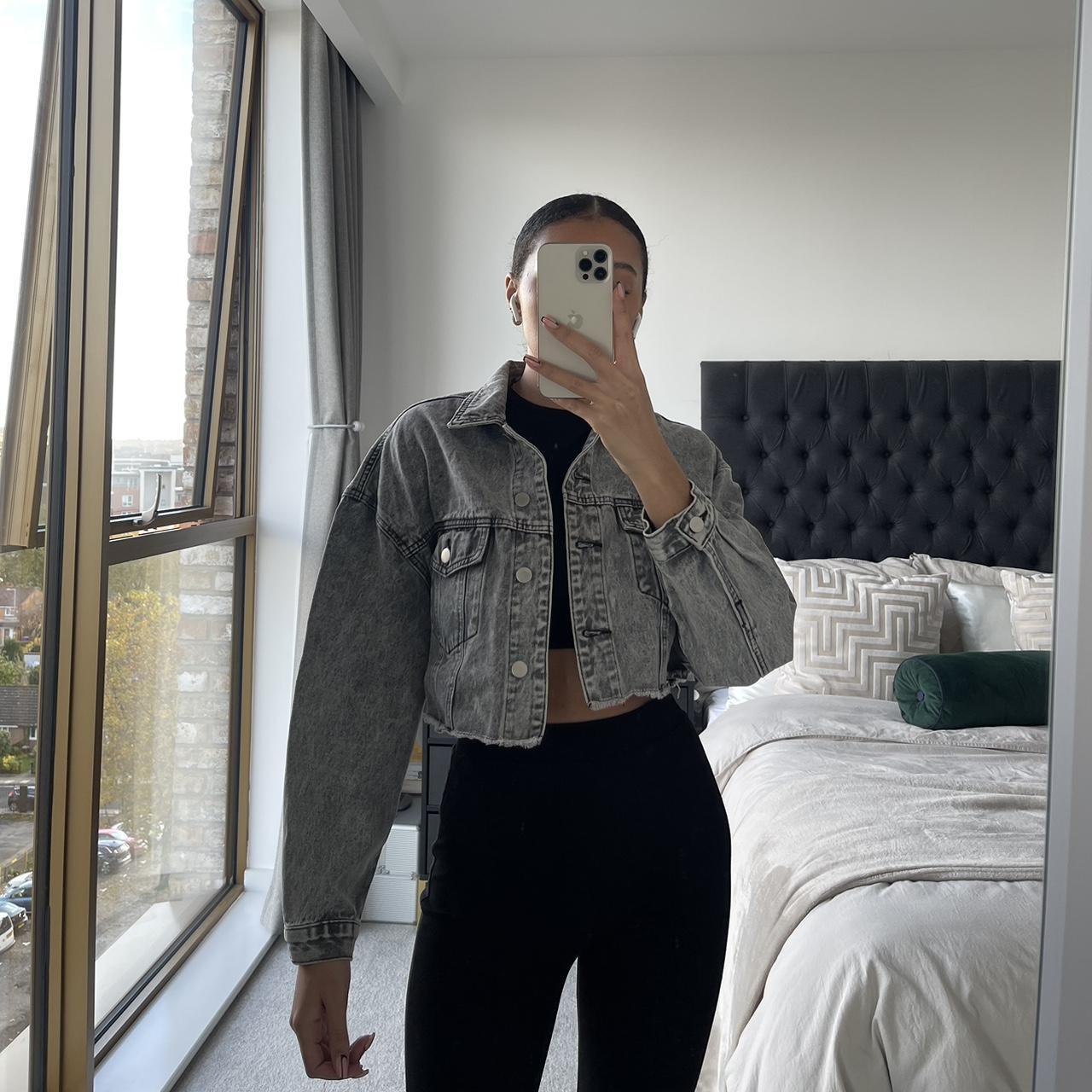 A grey acid wash cropped denim jacket worn a few... - Depop