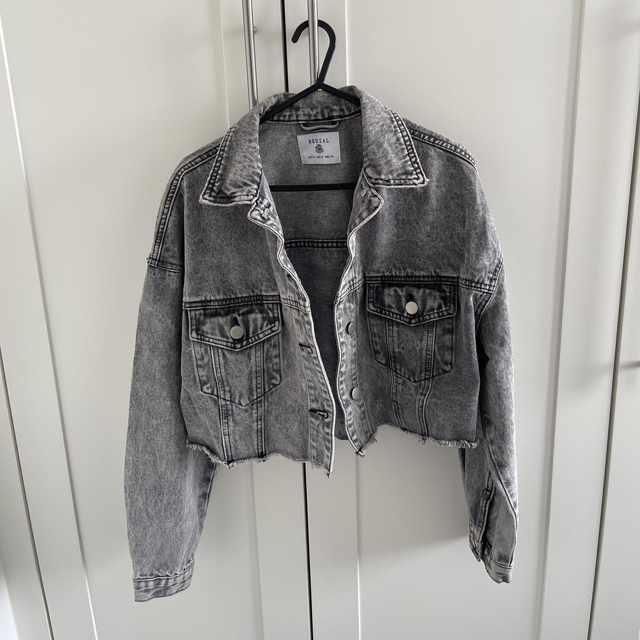 A grey acid wash cropped denim jacket worn a few... - Depop