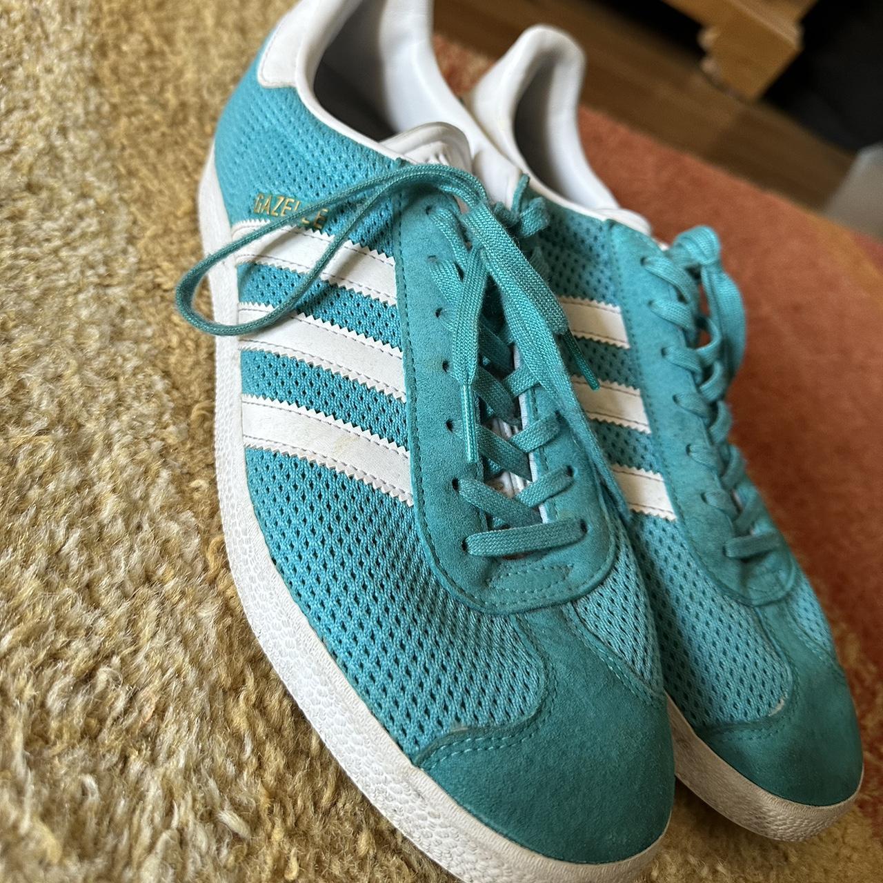 Cyan Adidas Gazelles - UK 8 1/2. #Adidas #Gazelles... - Depop