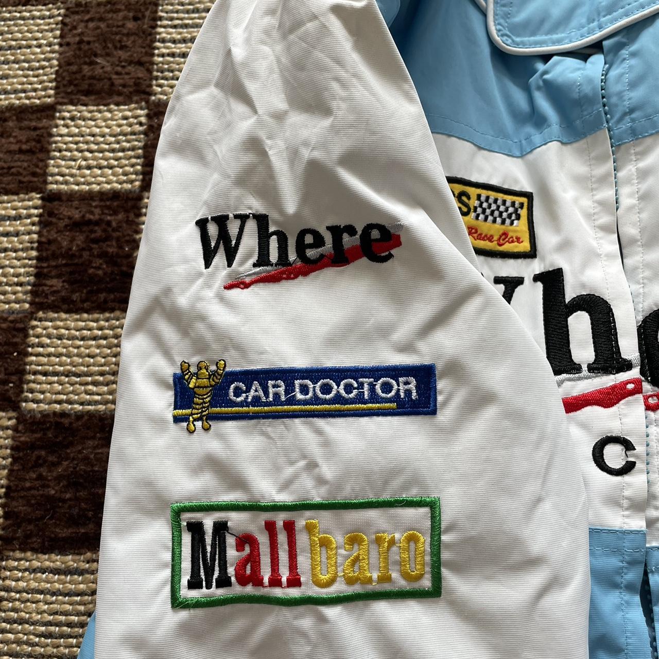 Baby blue racing jacket/ moto jacket Size kids XL... - Depop