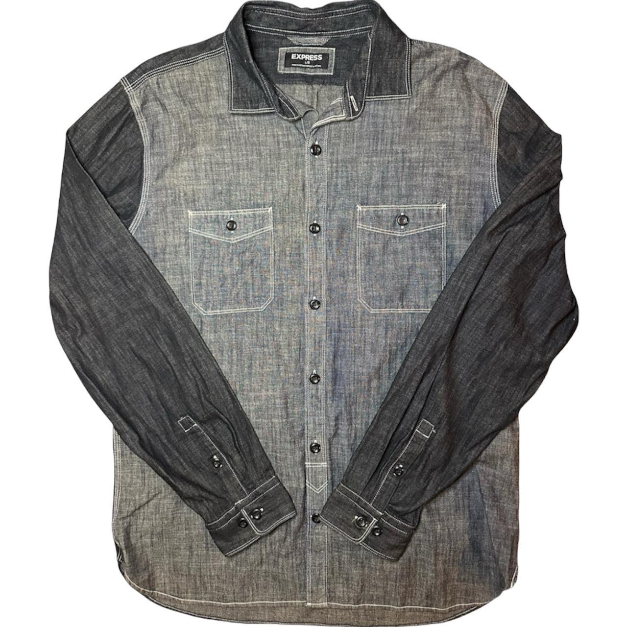 Express denim casual shirt Size L 2 buttoned... - Depop