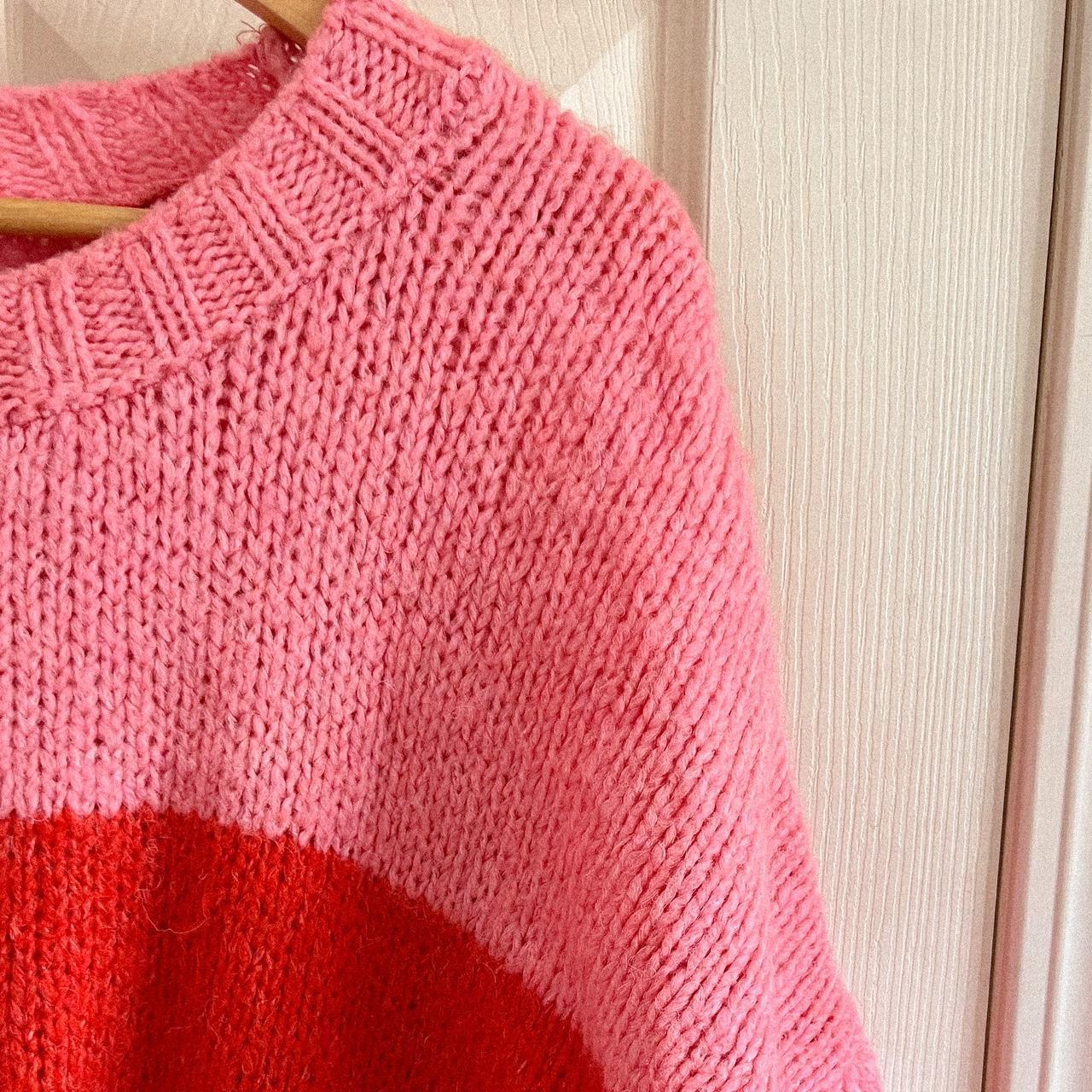 Red and Pink Oversized Stripe Sweater - fluffy -... - Depop