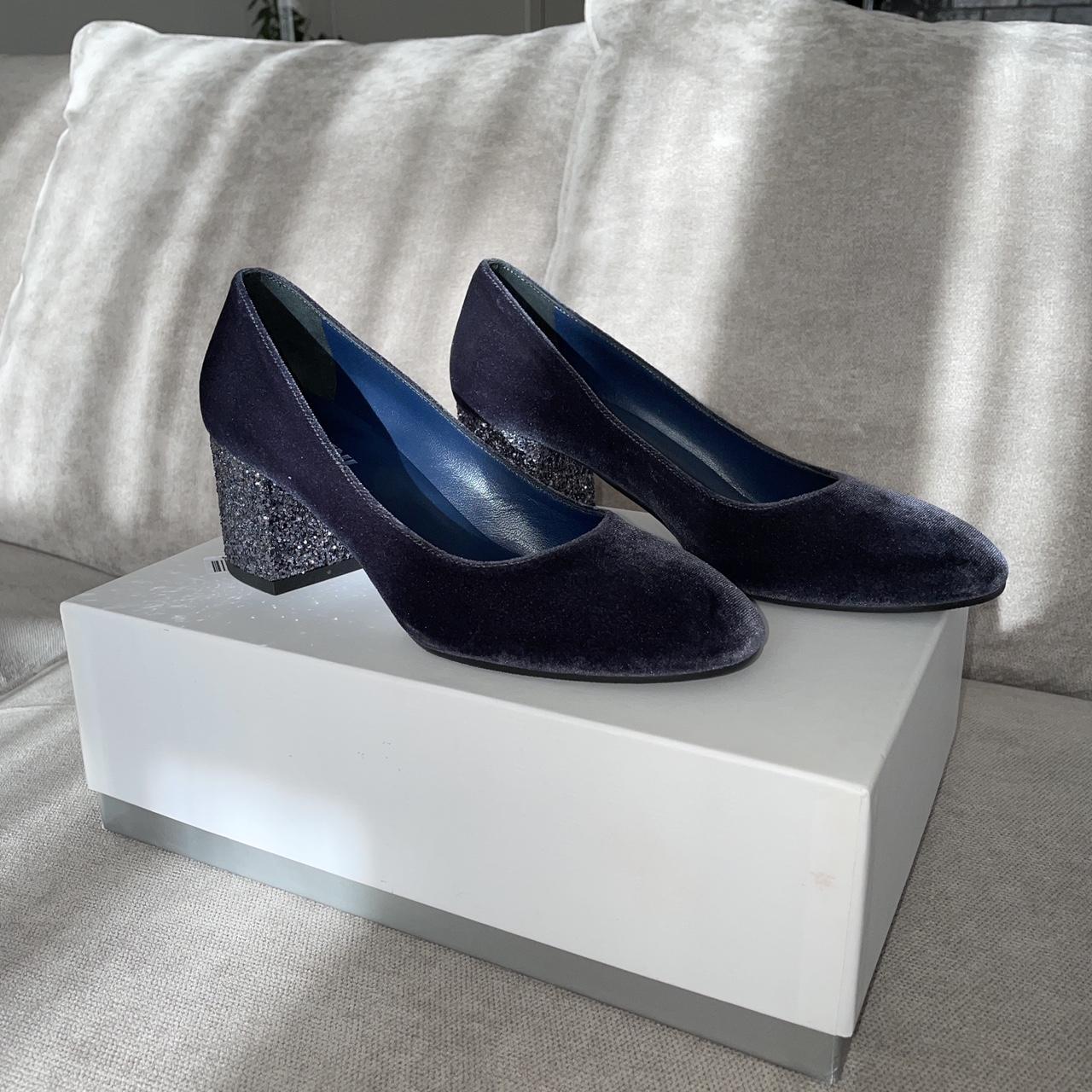POLLINI Blue Grey Velvet Glitter Heels Shoes EU... - Depop