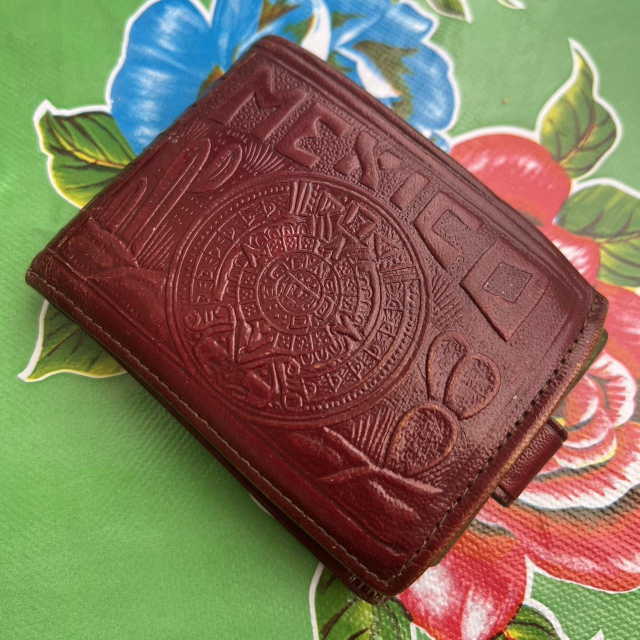 vintage maroon / blood red leather wallet from mexico - Depop