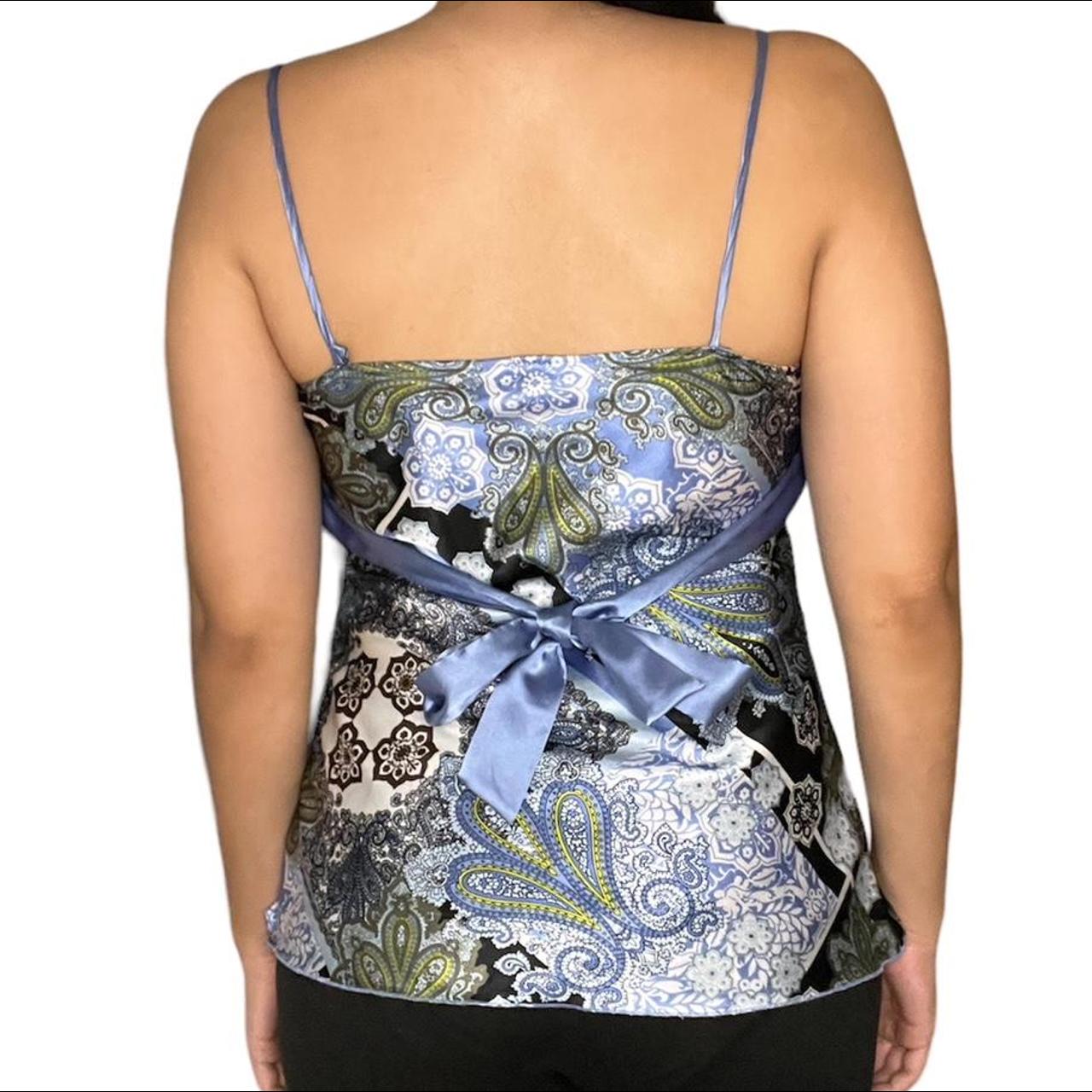 2000s Paper Doll Paisley Silky Top Size M Tie... - Depop