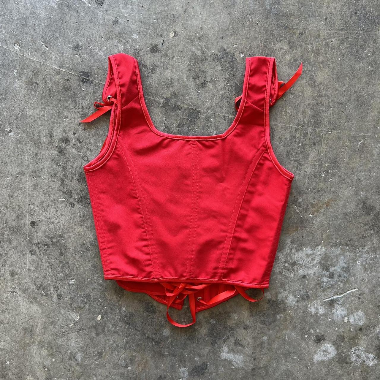 Cherry Red Lace Up Corset Ribbon lace up Size XS... - Depop
