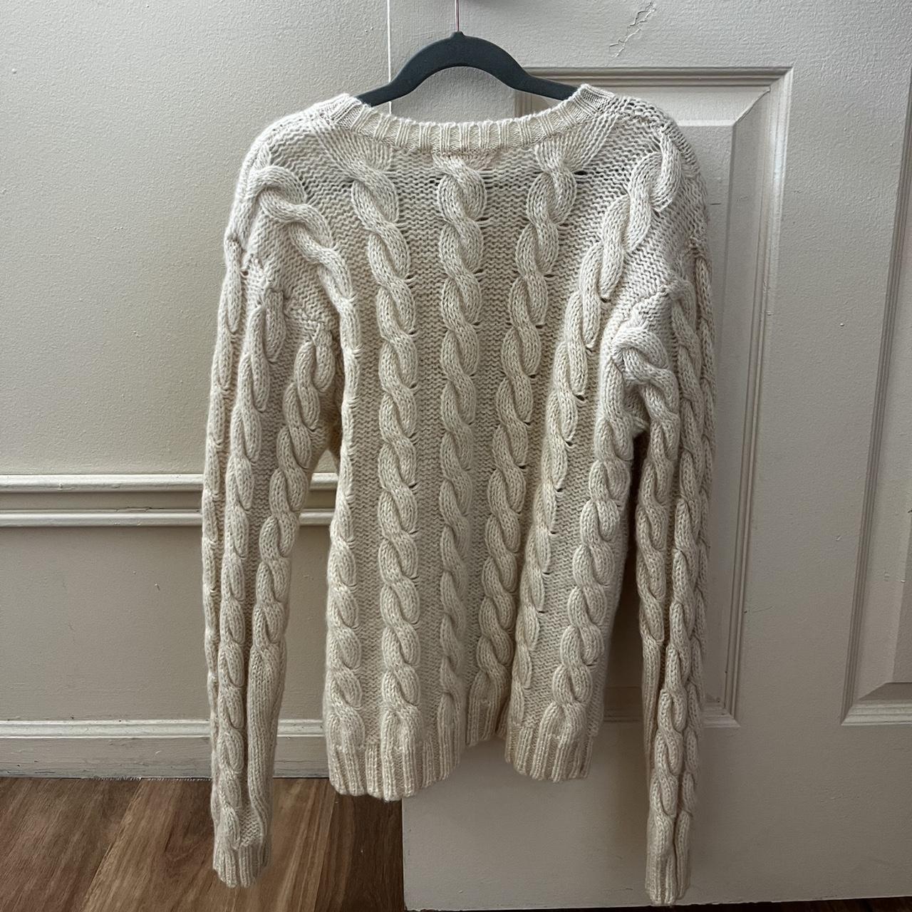 White / Cream cable knit sweater 100% wool, super... | Depop