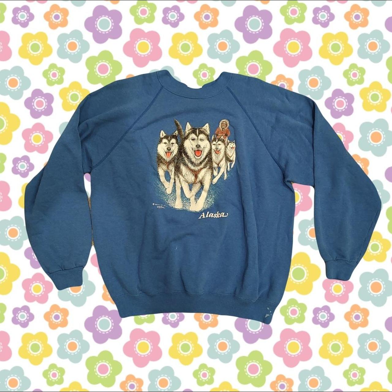 Vintage 80s Hanes Alaska Husky print sweater Size... - Depop