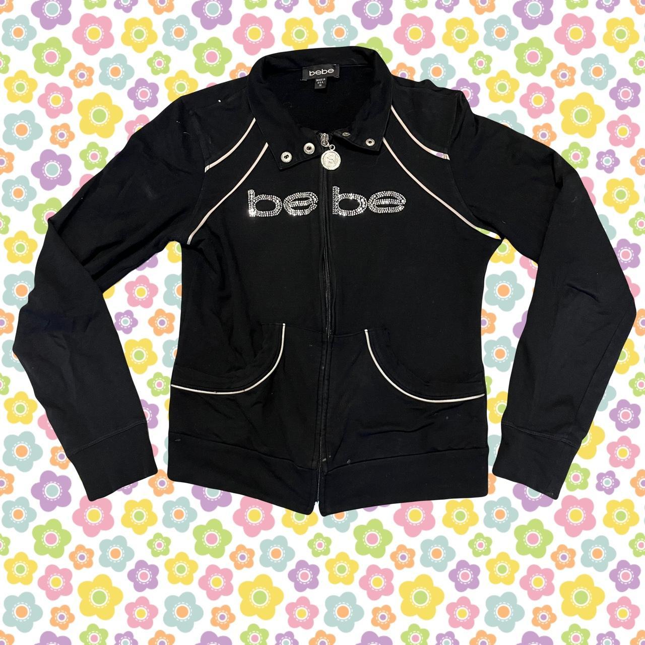 Black made in the USA bebe rhinestone zip up... - Depop