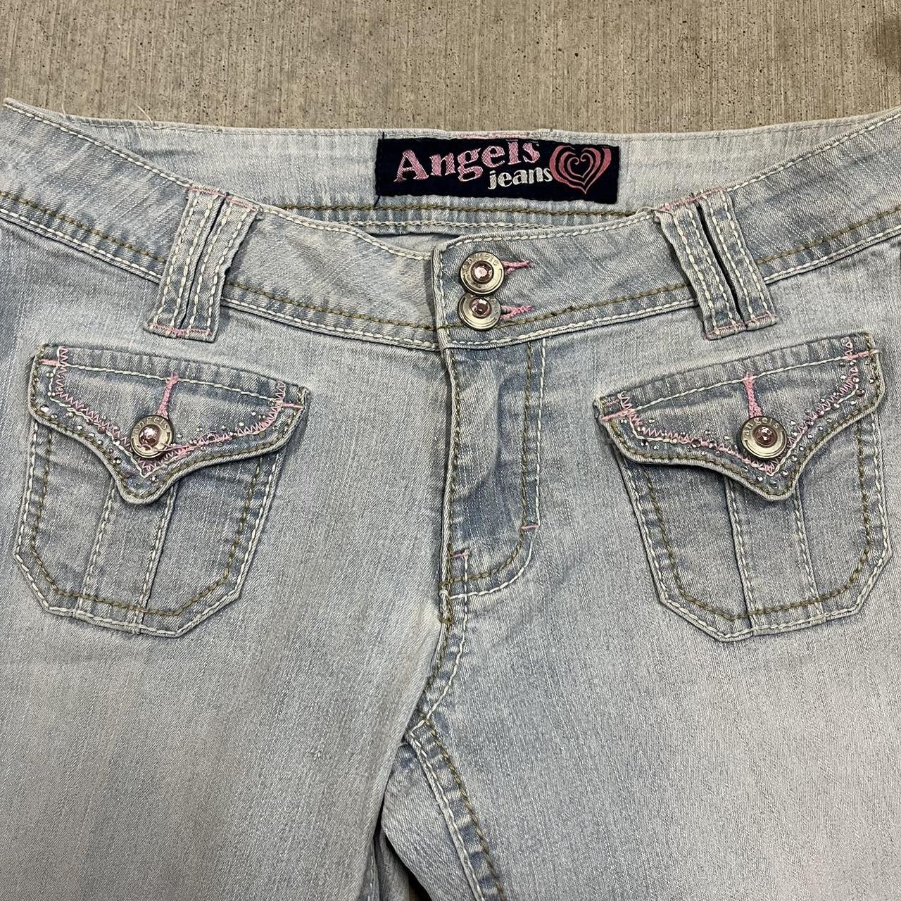 Cute light blue Angels jeans Capri pants with pink... - Depop