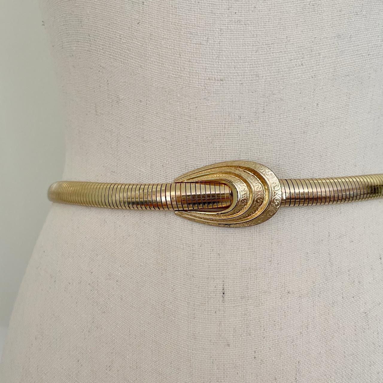 Vintage Gold Skinny Stretch Belt. Metal stretch... - Depop