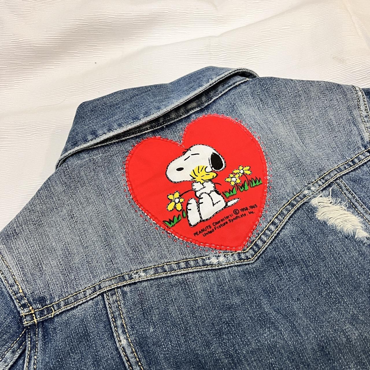 cutest custom made snoopy denim jacket adorable... | Depop